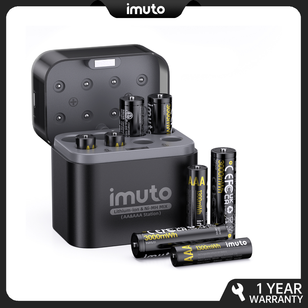 imuto new Li-ion&Ni-MH Rechargeable 4AA&4AAA Batteries with Charger 1.5 ...