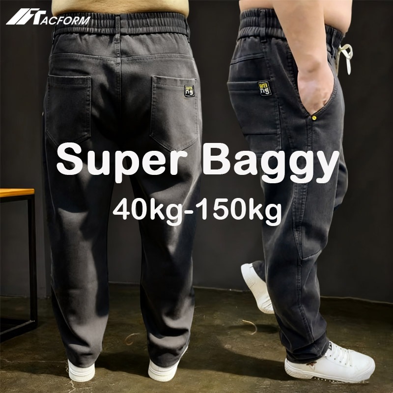 【M–8XL】Baggy Jeans For Men Straight cut Denim Multi Pockets Loose Fit ...