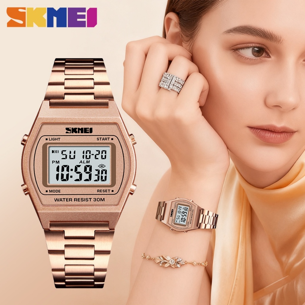 SKMEl Stylish Minimalist Stainless Steel Strap Digital Watch with ...
