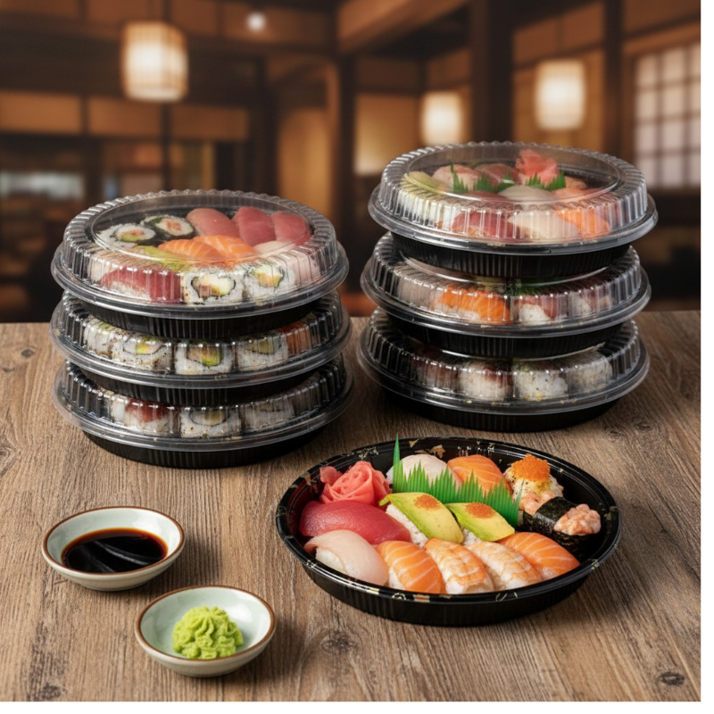 [10set] Wholesalers Sushi plate with Lid Cover supply round sushi trays ...
