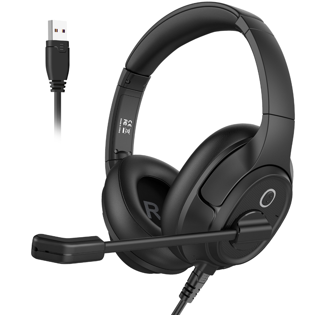 EKSA H2 USB Wired Computer Headset Over-Ear Office Headphones with ENC ...