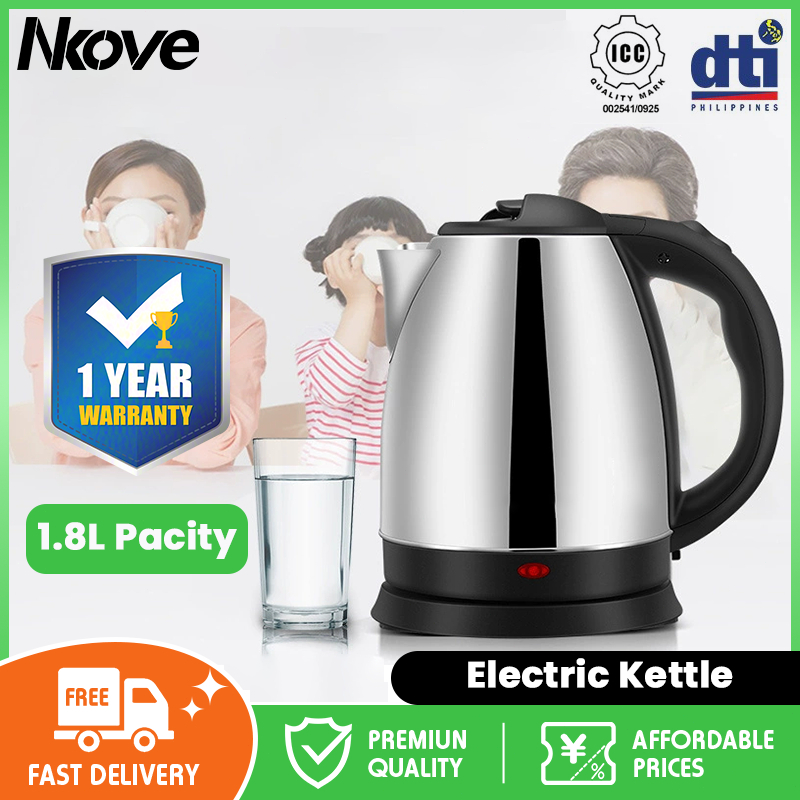 Electric Kettle 1.8L Stainless Kettle Double Layer anti-scalding Easy ...