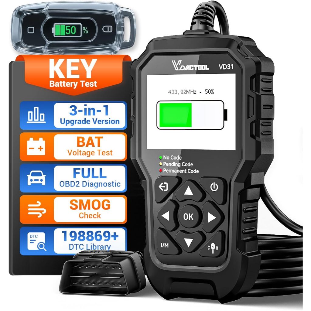 VDIAGTOOL VD31 Car Code Reader OBD2 Scanner with Key Battery Tester ...