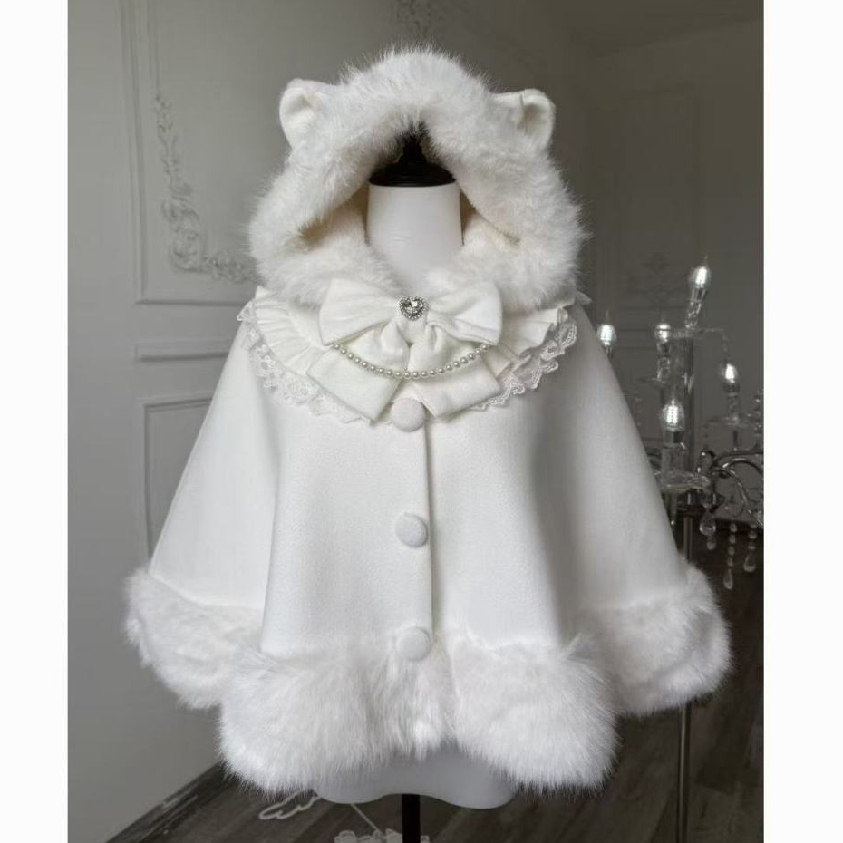 [Cat Ear Cloak] Japanese Cute Lolita Woolen Cloak Shawl Coat Sweet ...