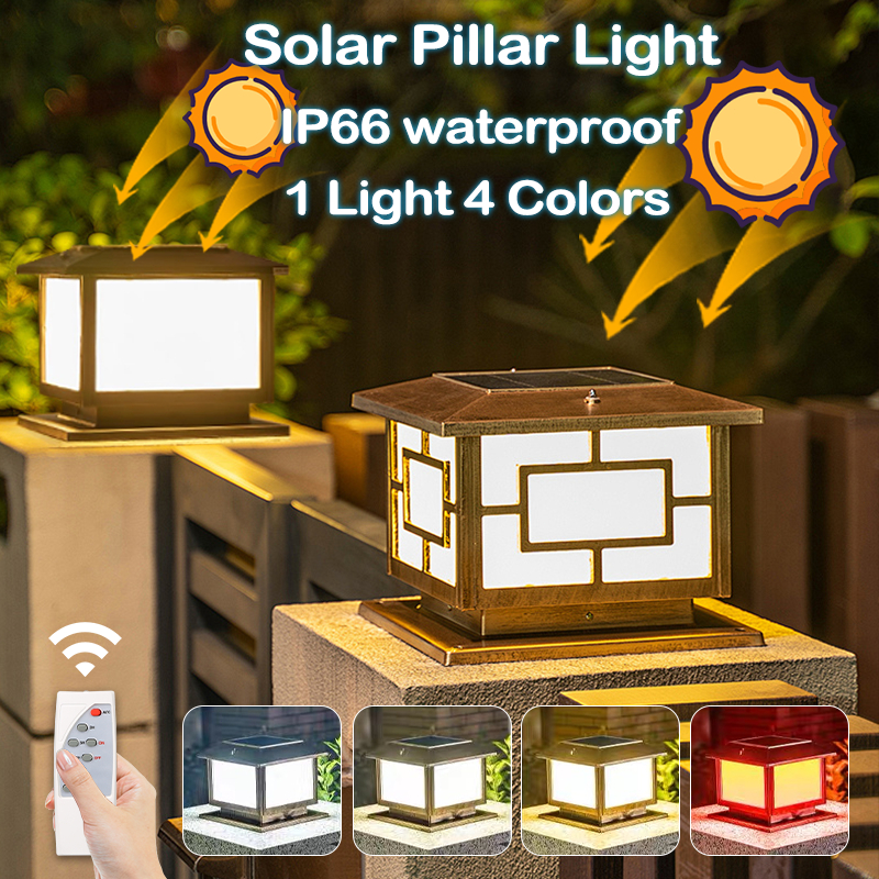 LED Solar Post light 4 Colors Outdoor IP65 Waterproof Gate Light Solar ...