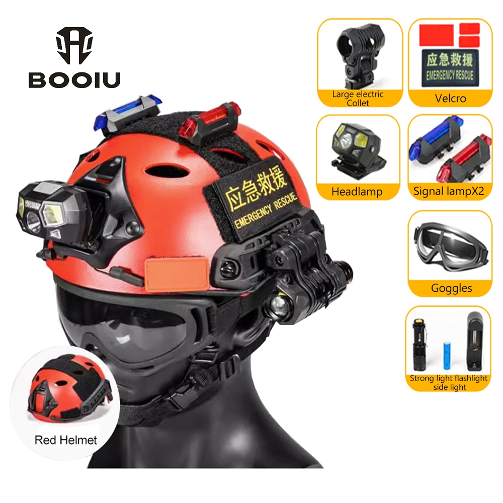 BOOIU Tactical Helmet PJ Style Red Rescue Helmet Set Multifunctional ...