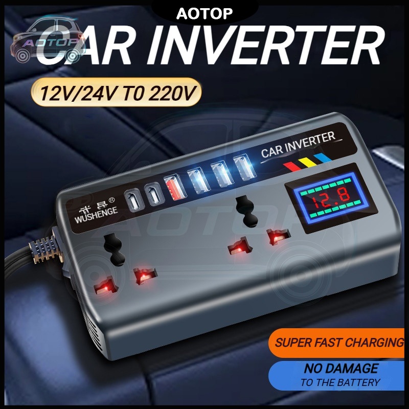 AOTOP Car Power Inverter 12V 24V to 220V Car Charging Adapter Truck ...