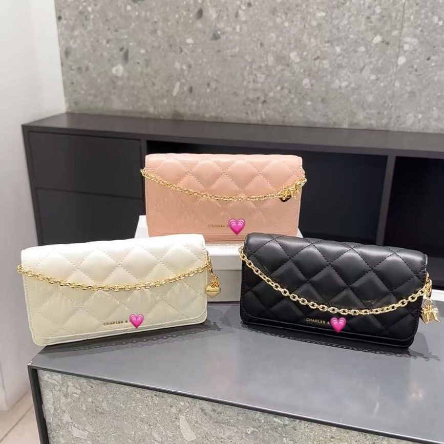 Quilted Crossbody Wallet Diamond Pattern Purse with Gold Chain Strap ...