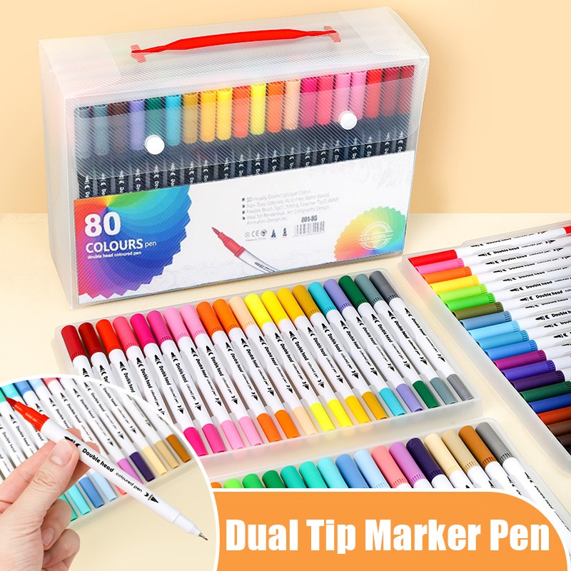 120Colors Dual Tip Watercolor Brush Pen Marker Pen coloring set Pens ...