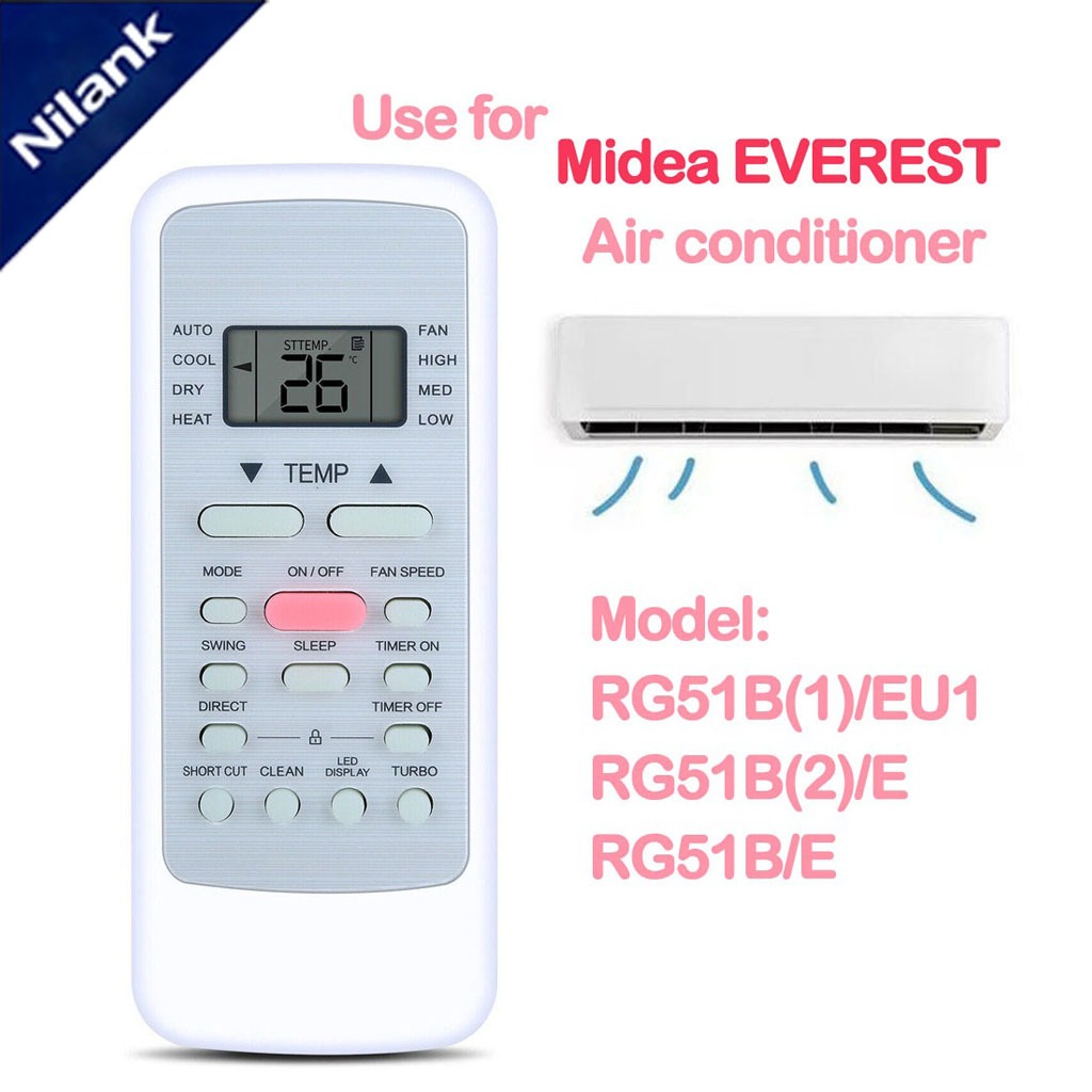 Nilank AirCon Remote Control Midea EVEREST Air conditioner RG51B(1)/EU1 ...