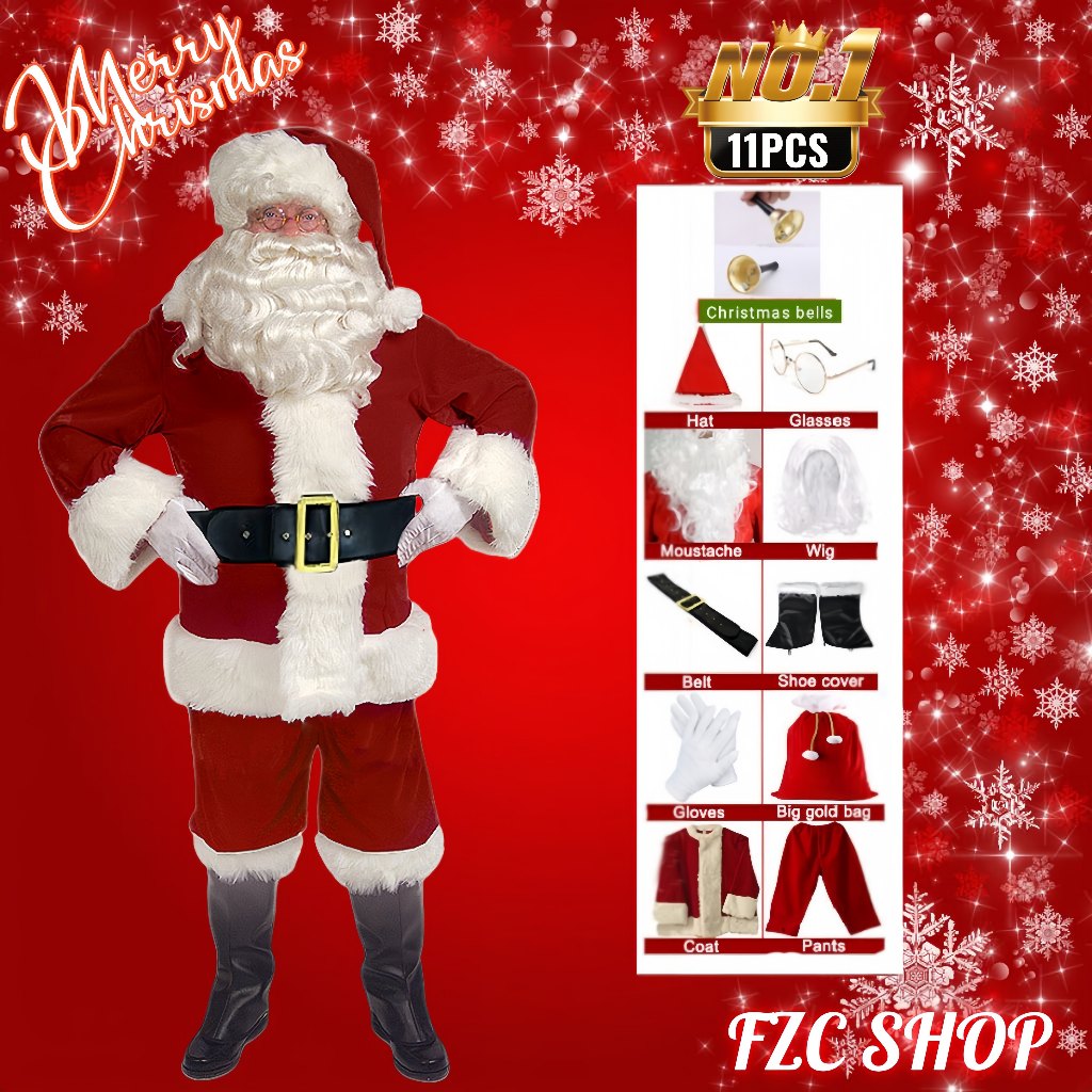 NO.1 Quality 11PCS Santa Claus Suits Men's Santa Claus Costumes Adult ...