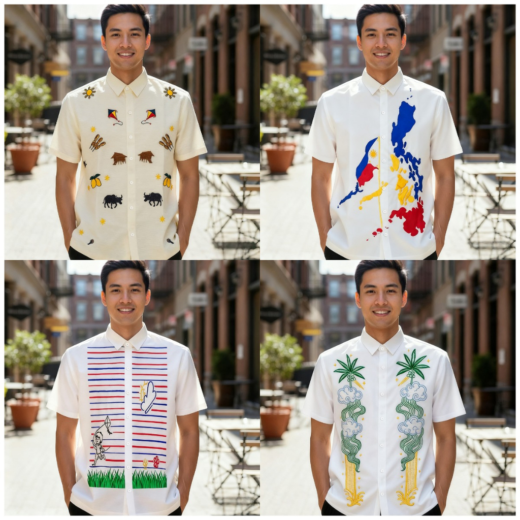 Barong Tagalog Shirt T-Shirt For Man Summer Modern Geometric Pattern ...