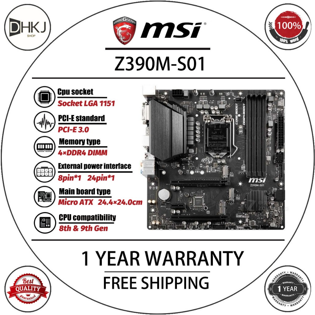 MSI Z390M-S01 Motherboard 128GB LGA 1151 DDR4 Micro ATX Mainboard（8th ...