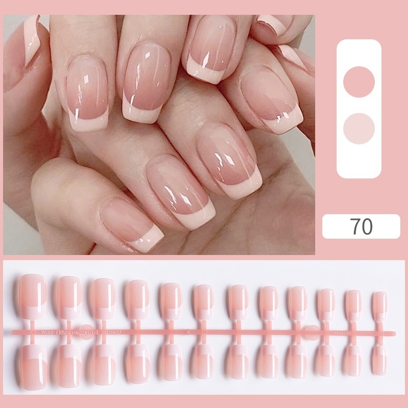 Fake Nails Press on Short Reusable Tips Set French Artificial Pink Nude ...