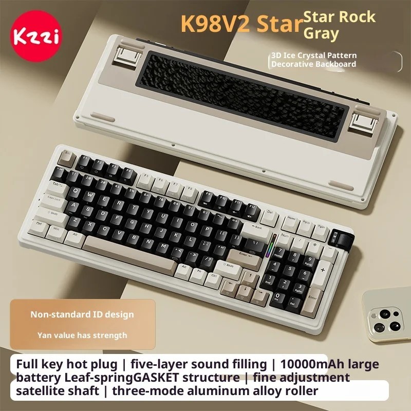 KZZI K98 V2 Mechanical Keyboard 3mode BT/2.4G/USB-C Wired 10000mAh RGB ...