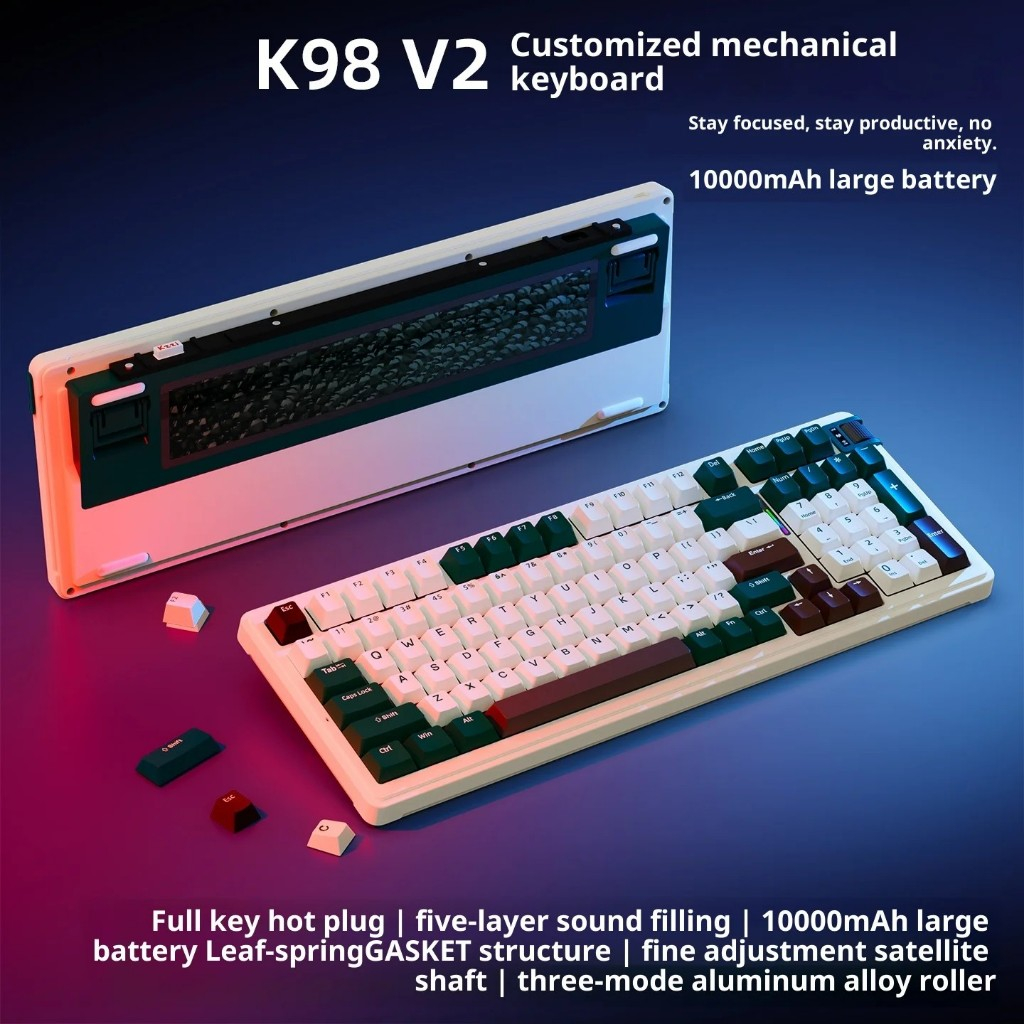 KZZI K98 V2 Mechanical Keyboard Wireless Bluetooth 3mode RGB with Knob ...