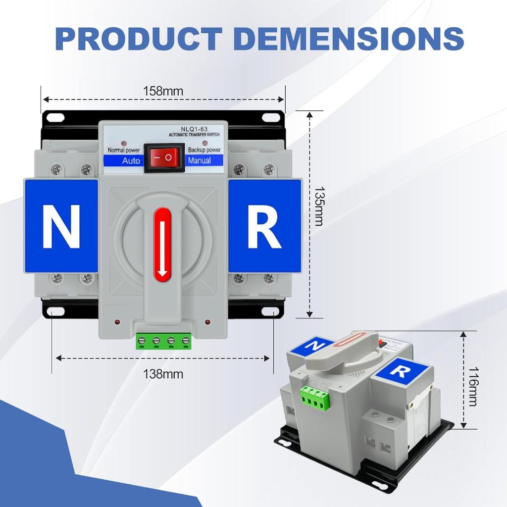 220V Dual Power Automatic Transfer Switch ATS 2P 63A Changeover Switch ...
