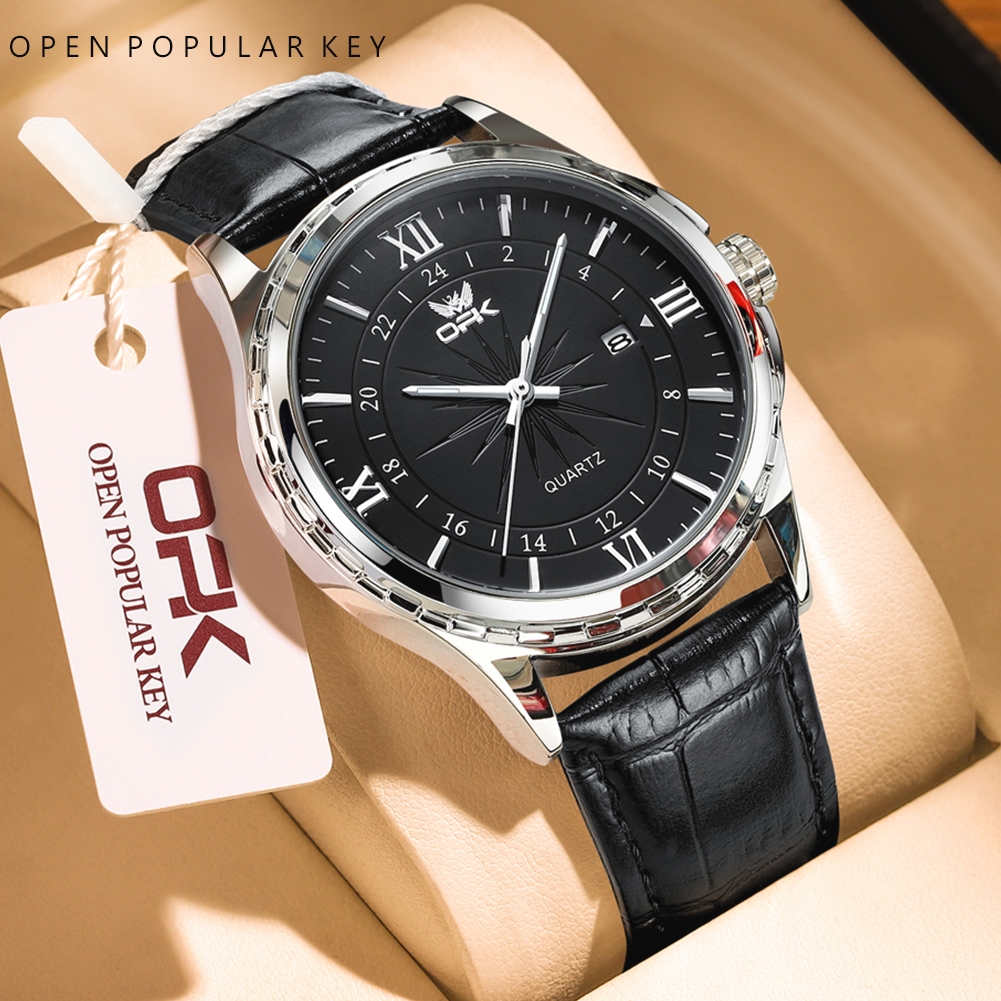 OPK Watch For Men Water Proof Original Quartz Calendar Luminous Leather ...