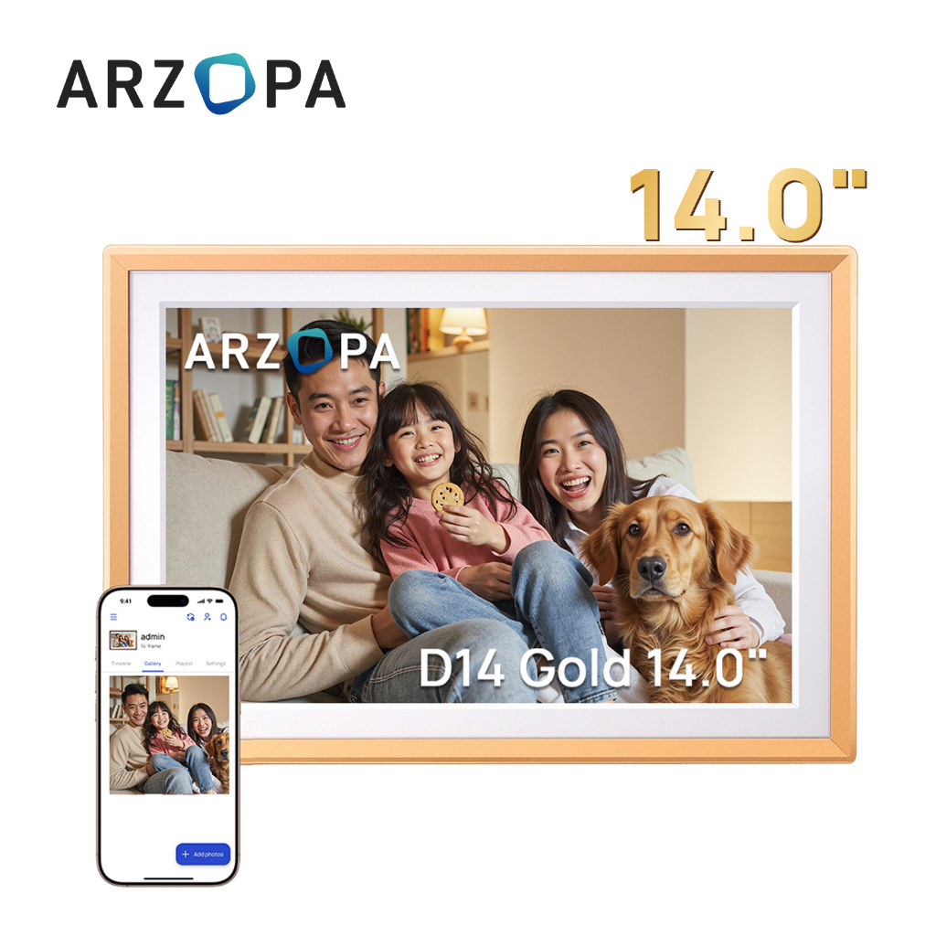 ARZOPA 14.0" WiFi Metal Digital Picture Frame, HD IPS Touch Screen ...
