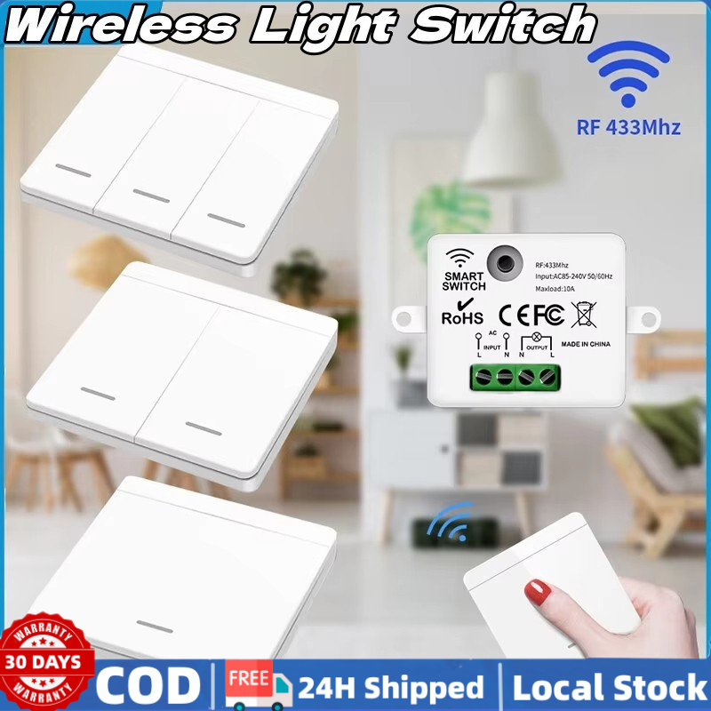 (Local Stock) Wireless Smart Switch Light 433MHz 1/2/3Gang 86 Wall ...