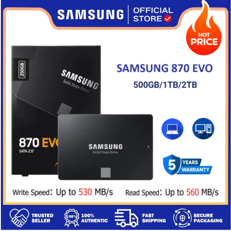 Samsung 870 EVO/QVO 2.5" SATA III 500GB/1TB/2TB Internal SSD Solid ...