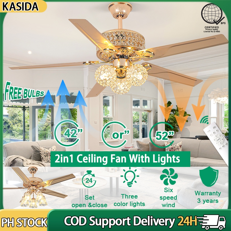 Ceiling Fan with Light 52 inch Crystal Chandelier Fan Remote Control 6 ...