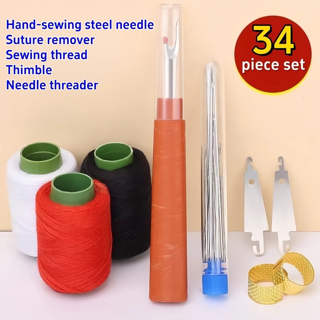 34Pcs Portable Sewing Tool Kit - All-in-One Supplies with Thread ...