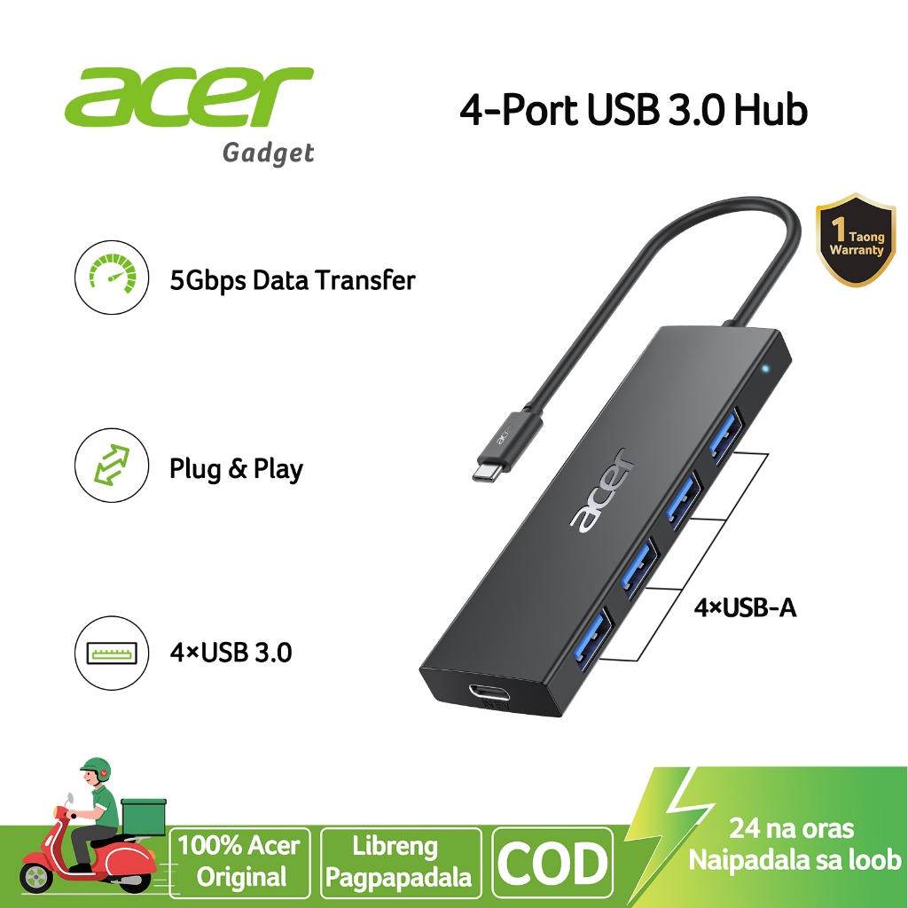 Acer USB C Hub 4 Ports, Multiple USB 3.0 Hub, Compatible with XPS, PS4 ...
