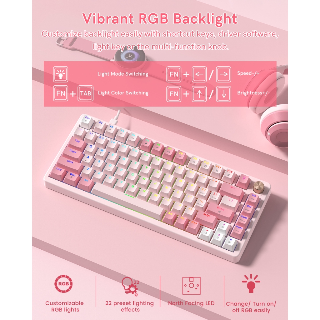 Wired Retro Pink VK75 Mechanical Keyboard Custom Hot-swappable Keyboard ...