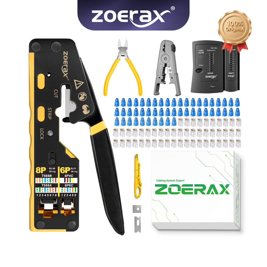 ZOERAX Rj45 Crimping Tool Kit for CAT5 Cat5e Cat6 Modular Connectors ...