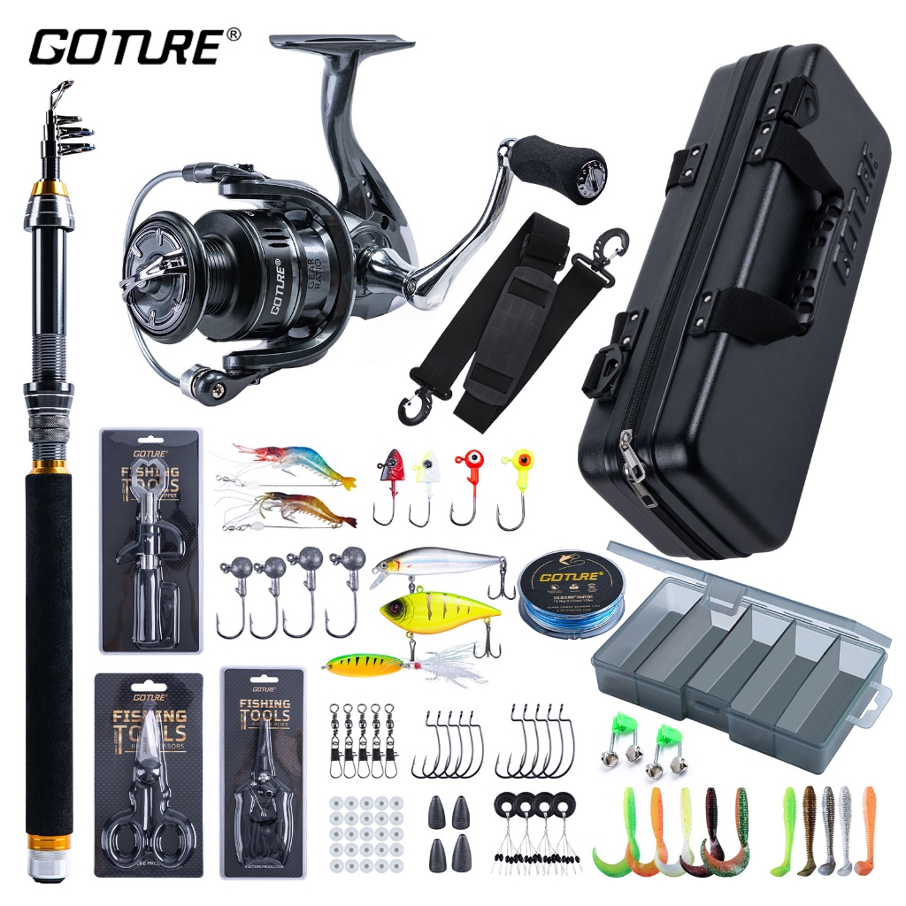 GOTURE Telesscopic Fishing Full Set Portable PC Bag Spinning Fishing ...
