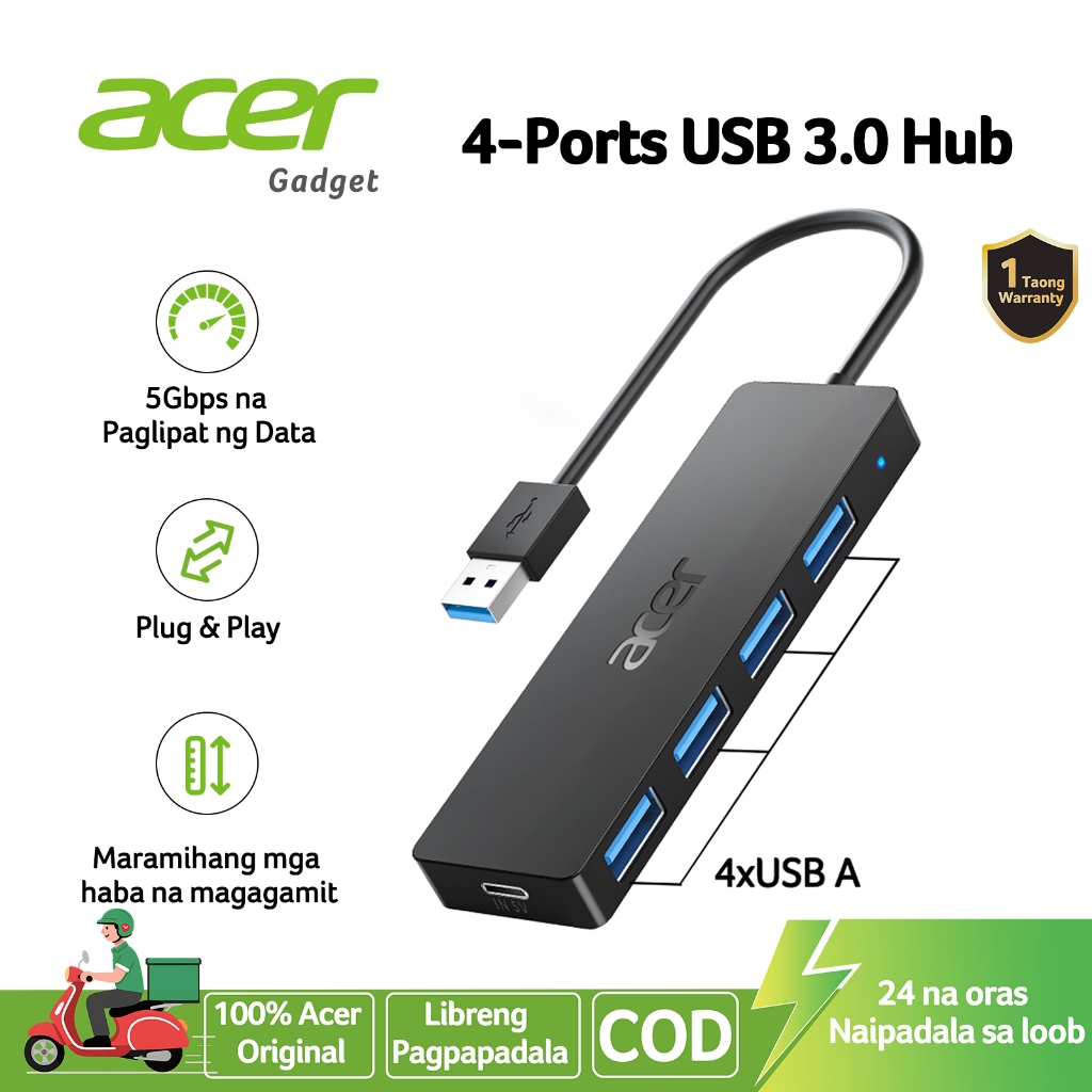 【COD】Acer USB Hub 4 Ports Multiple USB 3.0 Hub USB Port Extension Hub ...