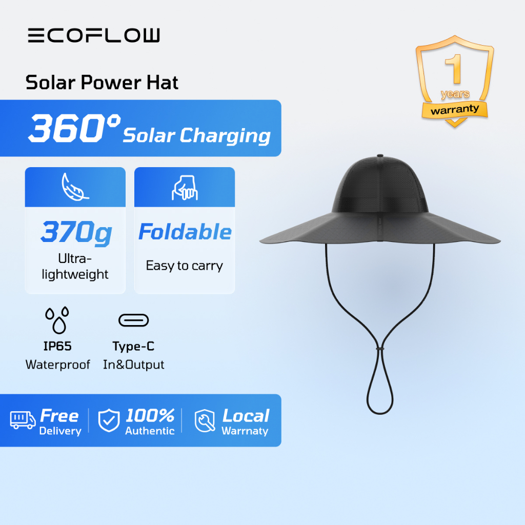 EcoFlow Power Hat Solar Charging Bucket Fishing Hat Dual USB-A/USB-C ...