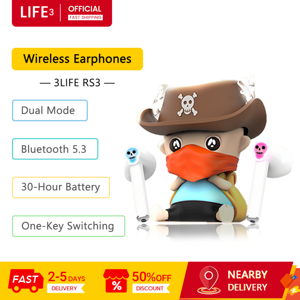 3LIFE Wireless Earphones RS3, BT 5.3 Connectivity, 30-Hour Battery Life ...