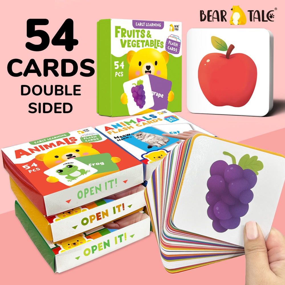BEAR TALE 54 Flash Cards Children's Animal Vegetable Cognitive Cards ...