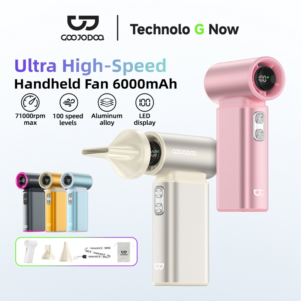 GOOJODOQ GFS009 Mini Fan Rechargeable 3000 mAh Turbo Electric Jet ...