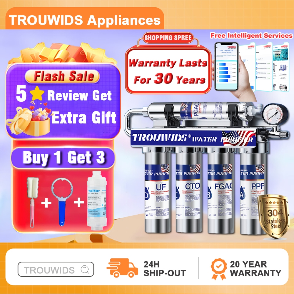 TROUWIDS Alkaline Water Filter Water Purifier Stainless Steel ...