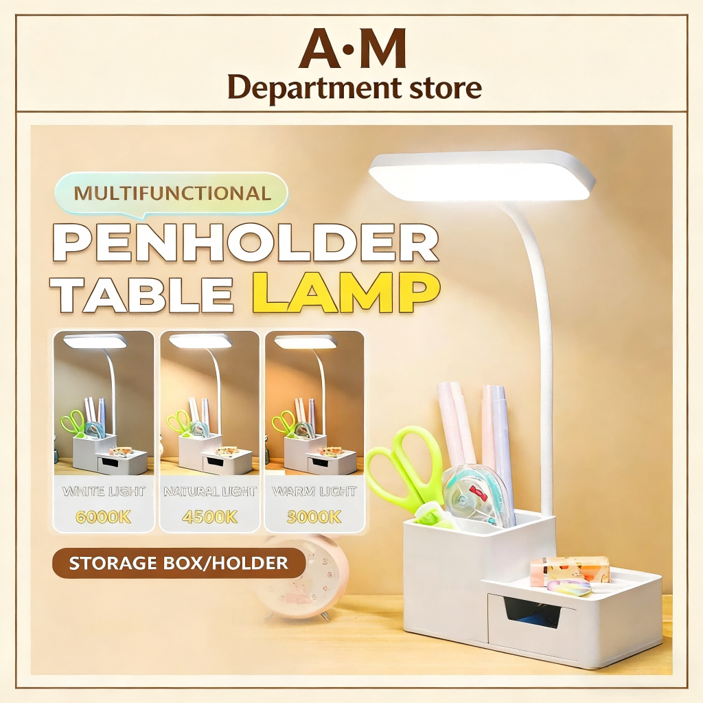 USB Rechargeable Lamp Shade LED Desk Lamp With Pen Holder Study Light ...