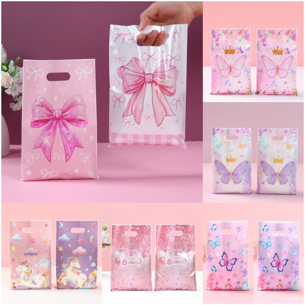 25/50Pcs Mixed Pink Purple Butterfly Gift Bags with Handle Butterfly ...