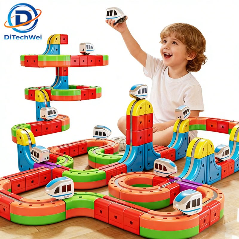 Cube Building Blocks Small Train Magnetic Rail Car Electric Anti ...