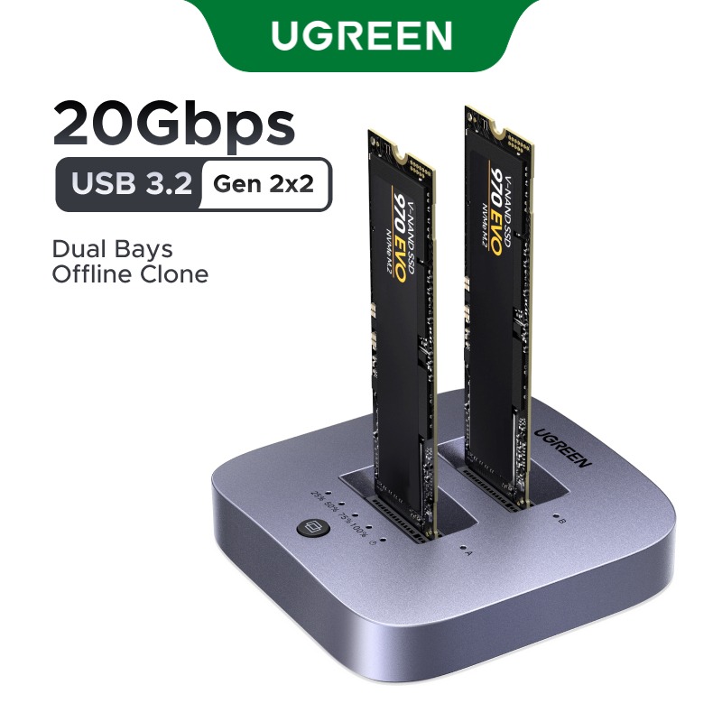 UGREEN M.2 NVMe Dual-Bay Docking Station with USB 3.2 20Gbps and ...
