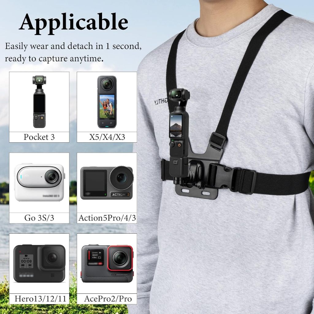 Actver Chest Mount Strap, Adjustable Harness, Compatible with DJI Osmo ...
