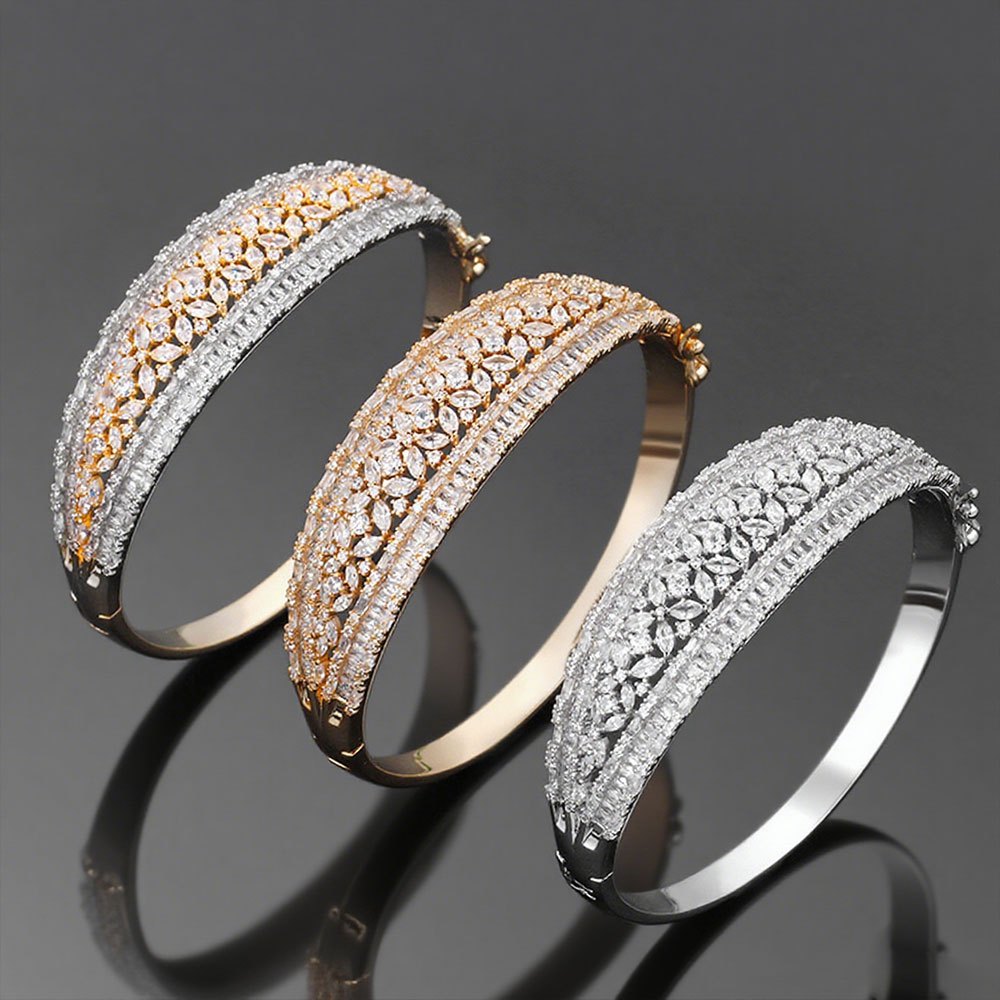 Korean style Luxury Crystal Inlaid Bangles Multiple Colors Exquisite ...