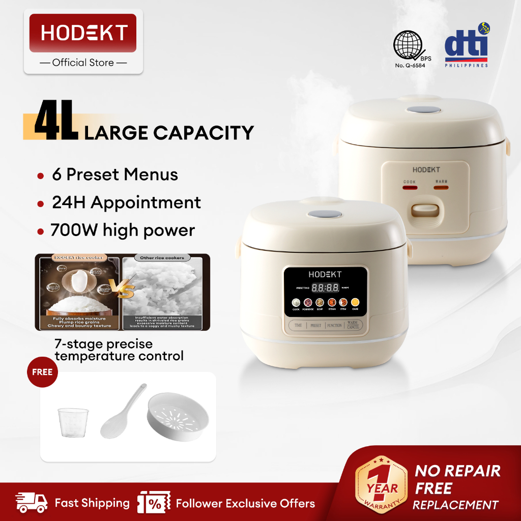 HODEKT 4L Rice Cooker Non-stick 24-hour Delay Timer Smart Touch-control ...