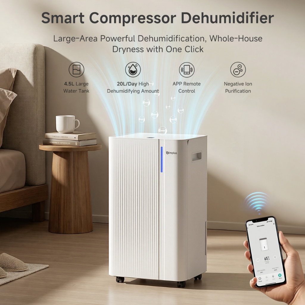 Simplus Dehumidifier 20L/Day APP Remote Control Daily Dehumidification ...