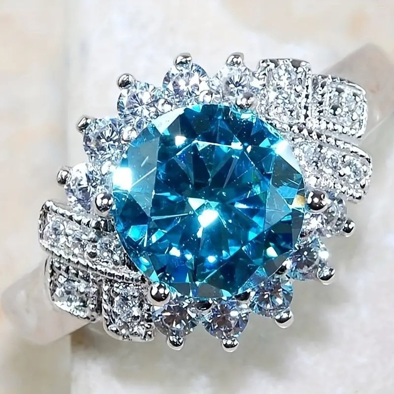 European and American fashion new high-quality light blue ring | Shopee ...