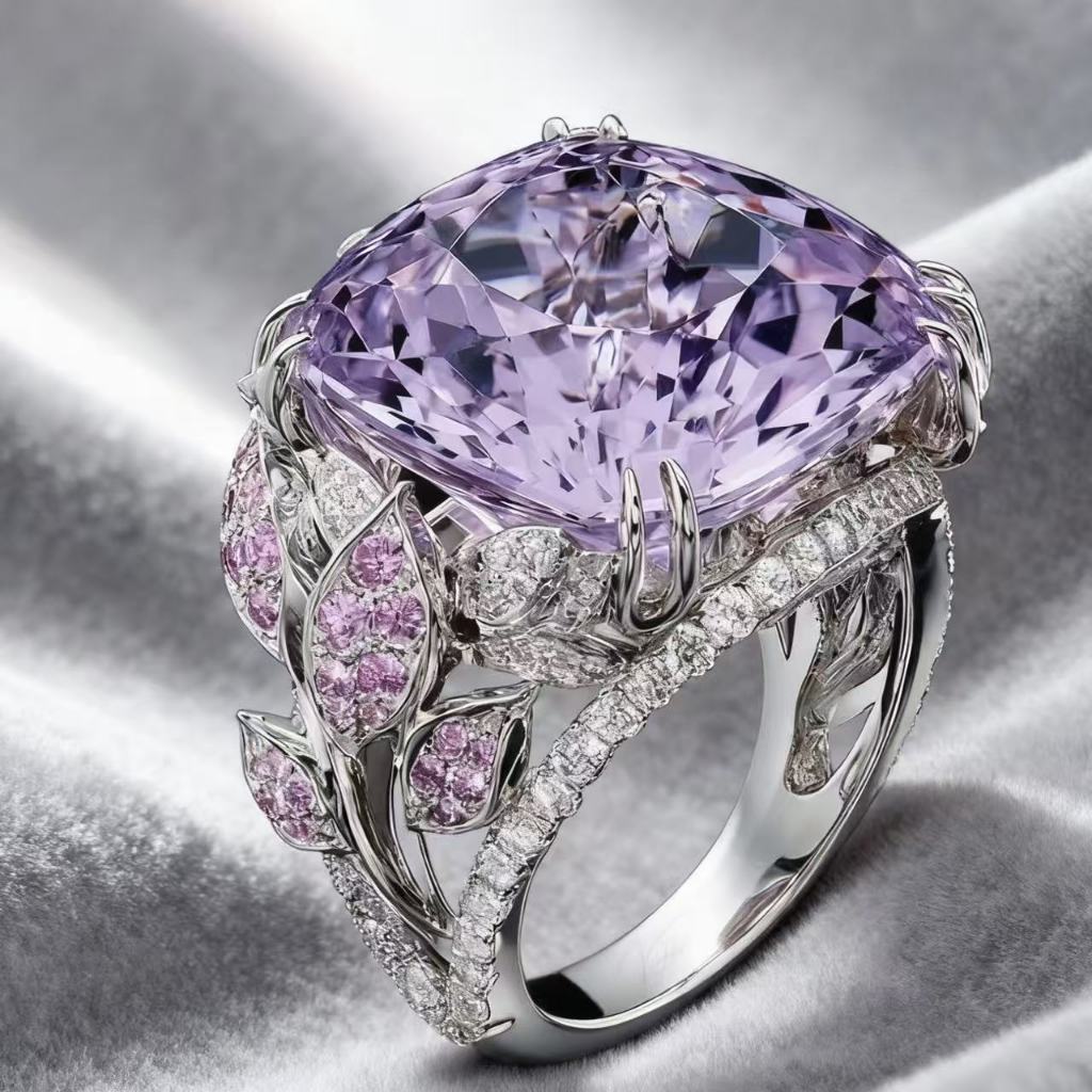 European and American Creative Flower Women's Purple Diamond Gemstone ...