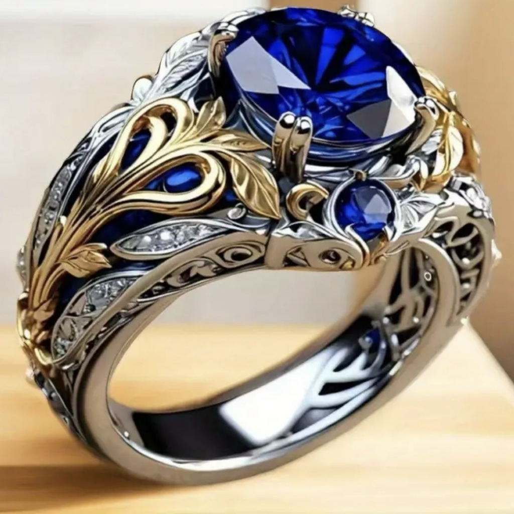 Fashionable retro inlaid blue zircon ring | Shopee Philippines