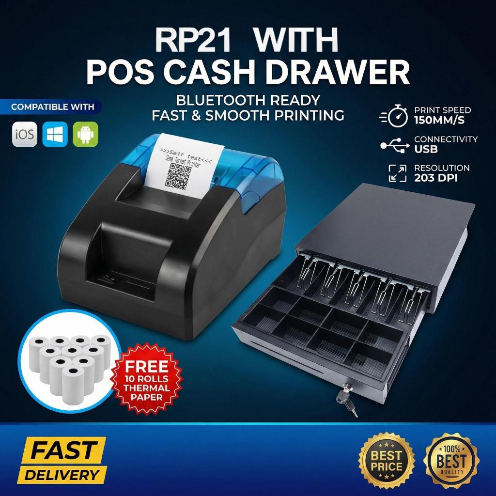 Thermal Receipt Printer RP21 Bluetooth/USB + POS Cash Drawer Combo Set ...