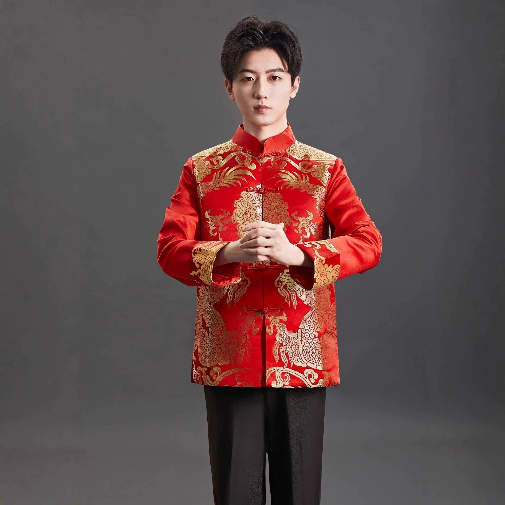 Red Chinese Style Top New Year Traditional Clothes for Men Plus Size ...